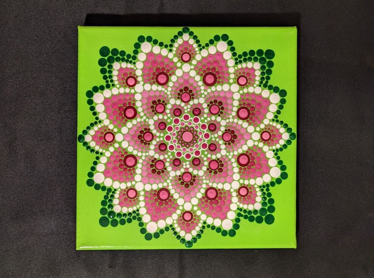 Pink Flower Dot Mandala Painting on Canvas. Hand Painted Pink - Etsy