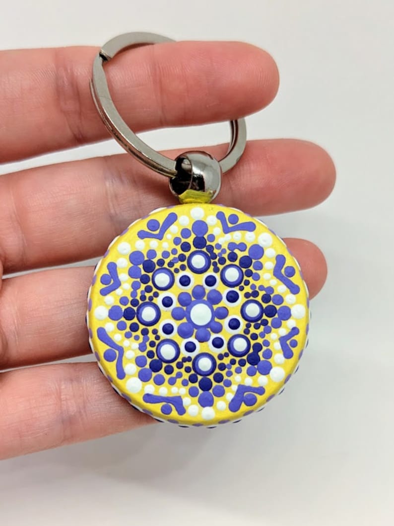 Hand Painted Wooden Dot Mandala Keychain. Unique Hand Made 2 Sided ...