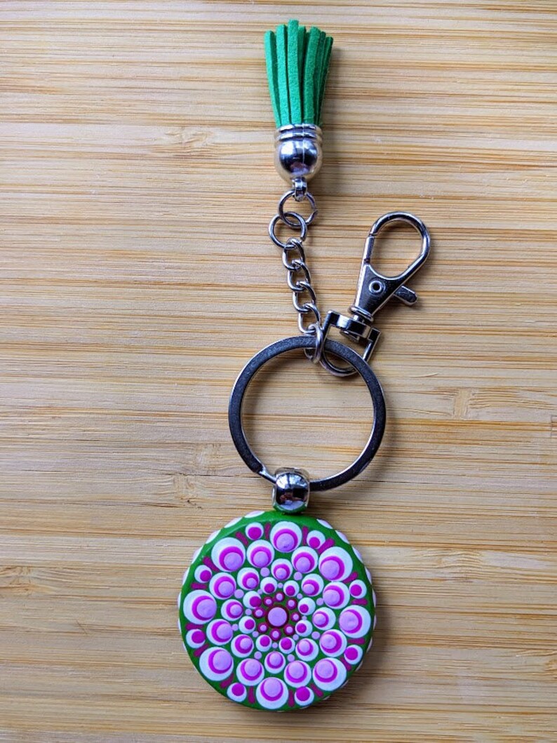 Wooden Mandala Flower Keychain. Hand Painted Unique 2 Sided Key Chain ...