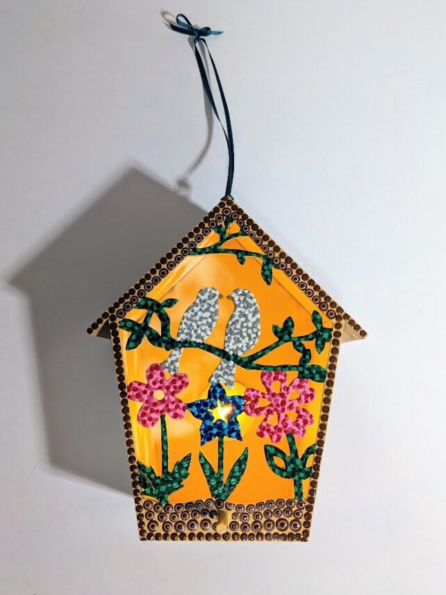 Dot Art Bird Lantern. Two Birds in the Garden, Hand Painted Home Decor ...