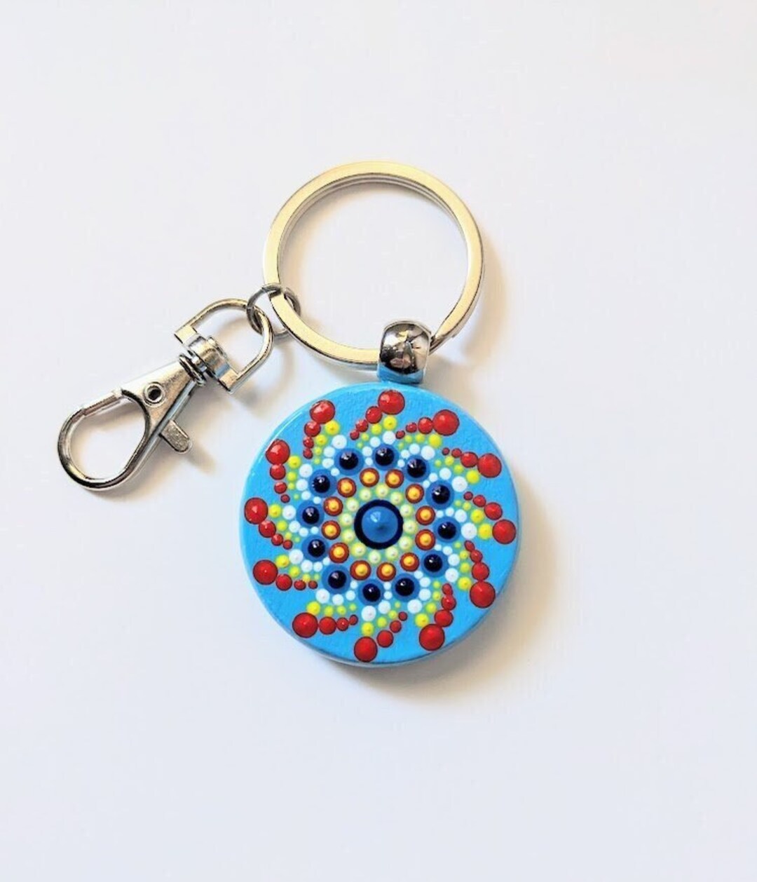 Hand Painted Dot Mandala Wooden Keychain. Two Sided Key Chain Mandala ...