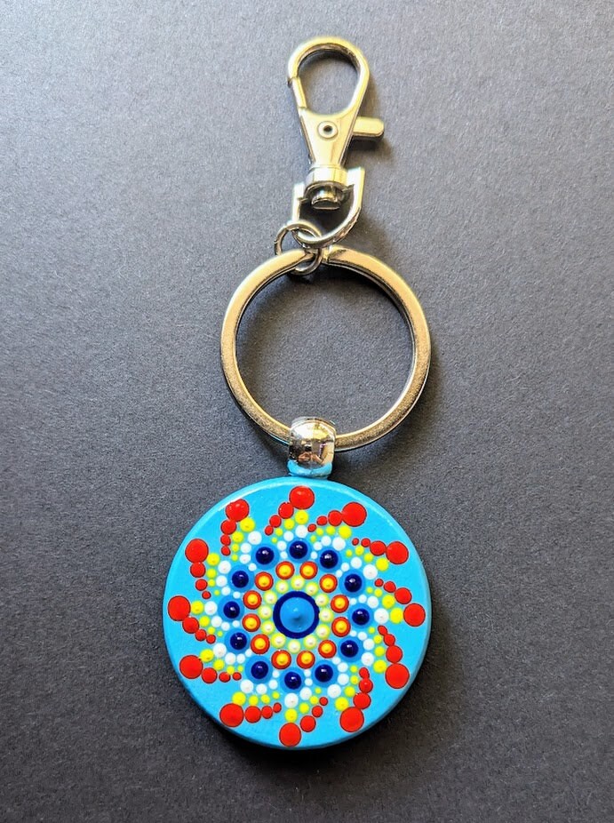 Hand Painted Dot Mandala Wooden Keychain. Two Sided Key Chain Mandala ...