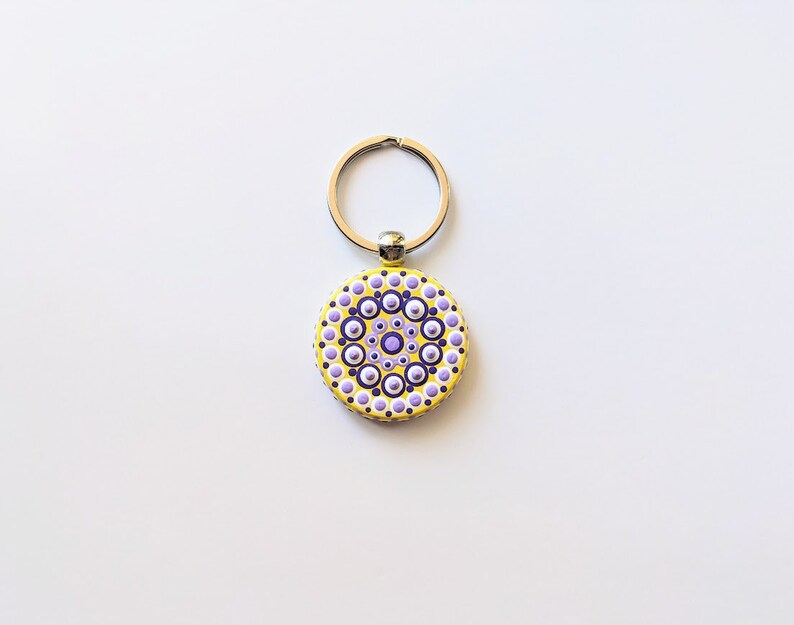 Hand Painted Wooden Dot Mandala Keychain. Unique Hand Made 2 Sided ...