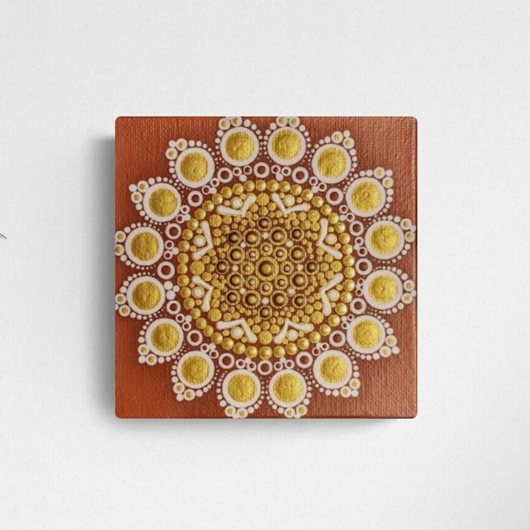 Mini Dot Mandala Painting on Canvas. Golden Star Dot Art Zen - Etsy