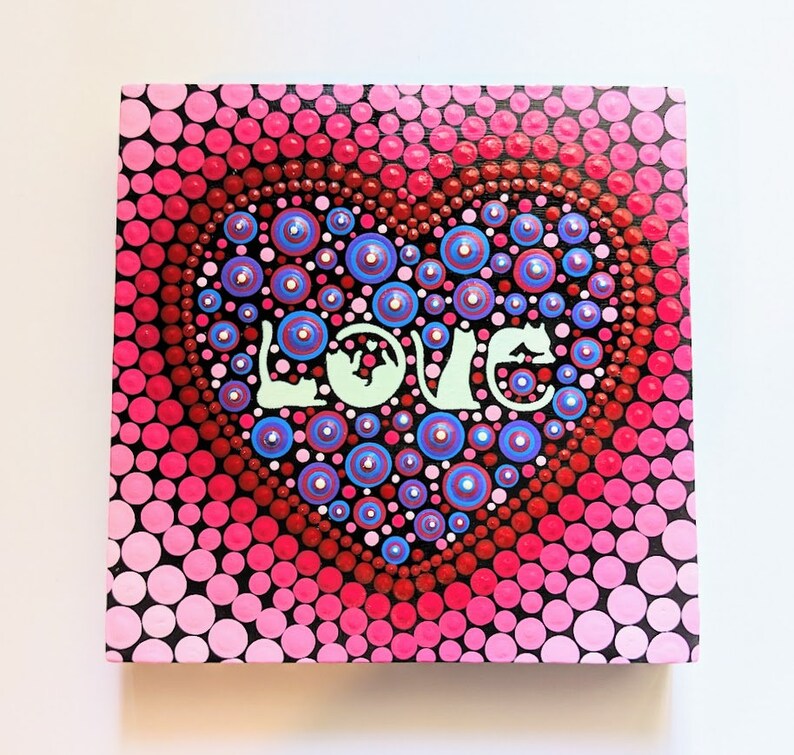 Cat Love Dot Painting. Dot Art on Wooden Canvas. Cat Lover Dot - Etsy