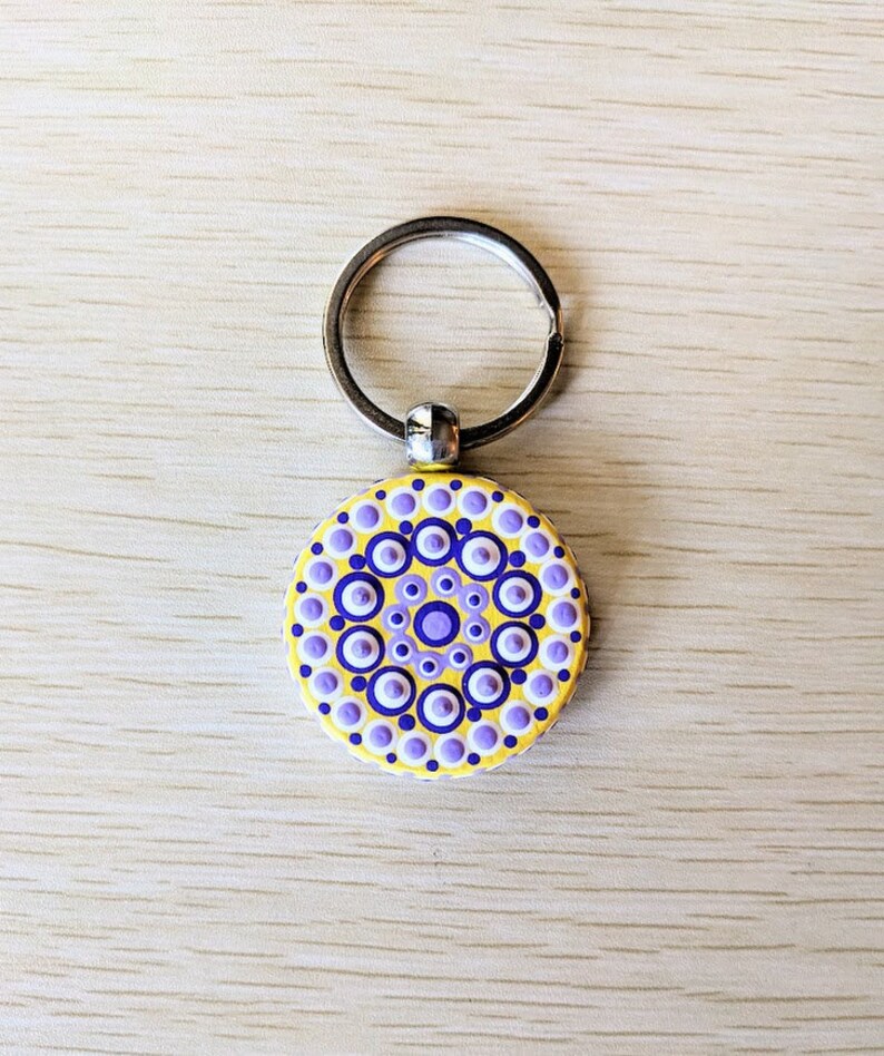 Hand Painted Wooden Dot Mandala Keychain. Unique Hand Made 2 Sided ...
