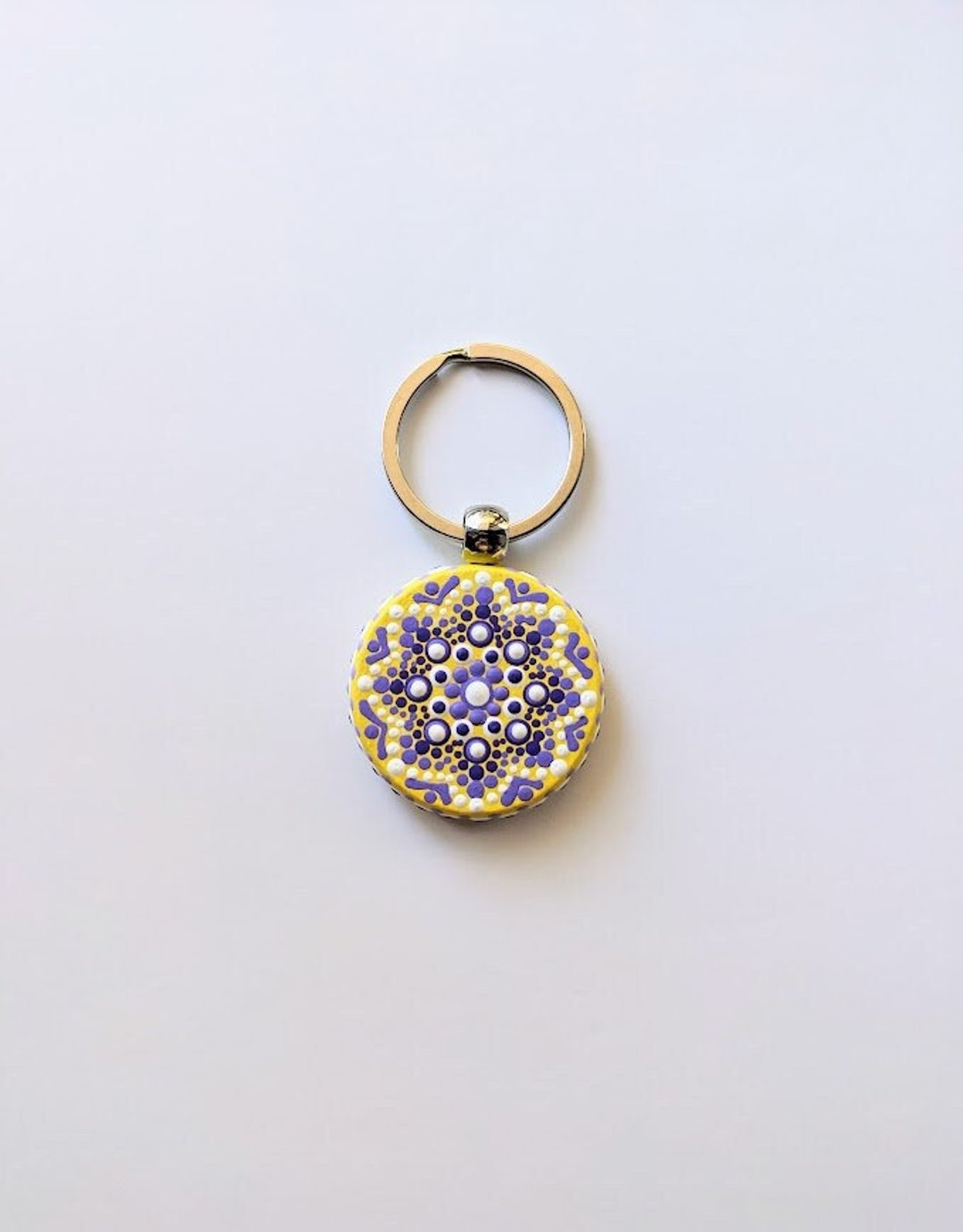 Hand Painted Wooden Dot Mandala Keychain. Unique Hand Made 2 Sided ...