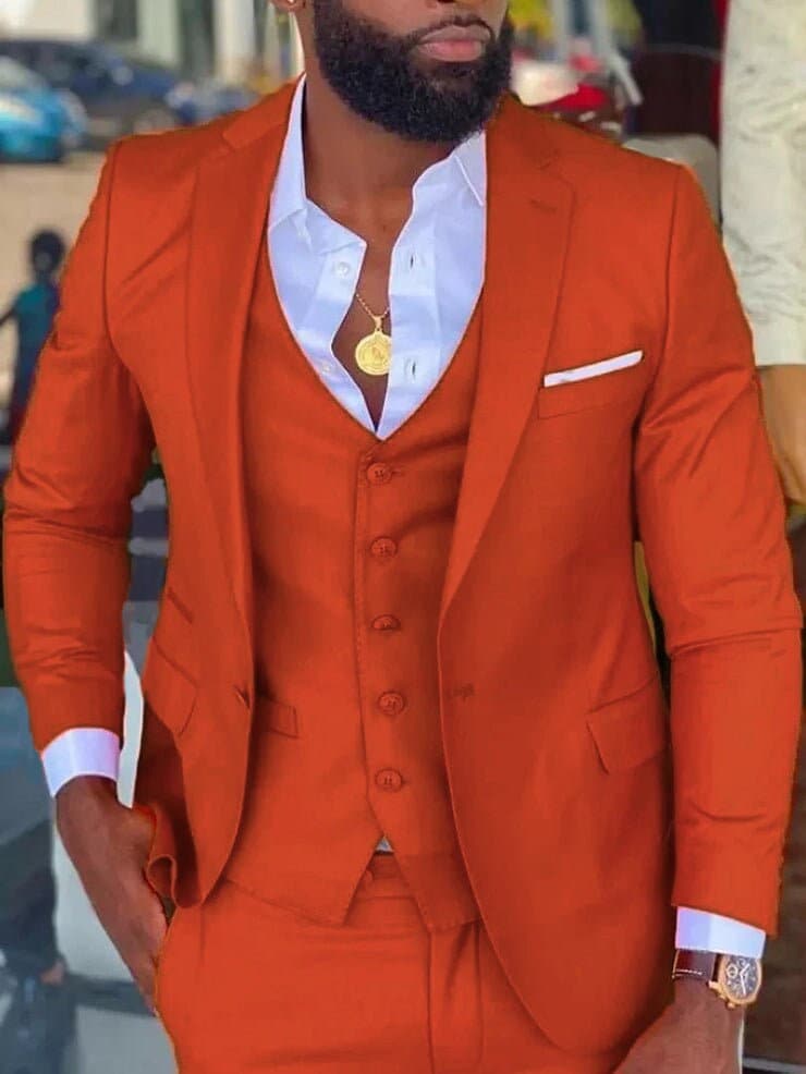 Men's Burnt Orange 3 Piece Suit, Super Slim Fit Formal Wear, Ideal ...