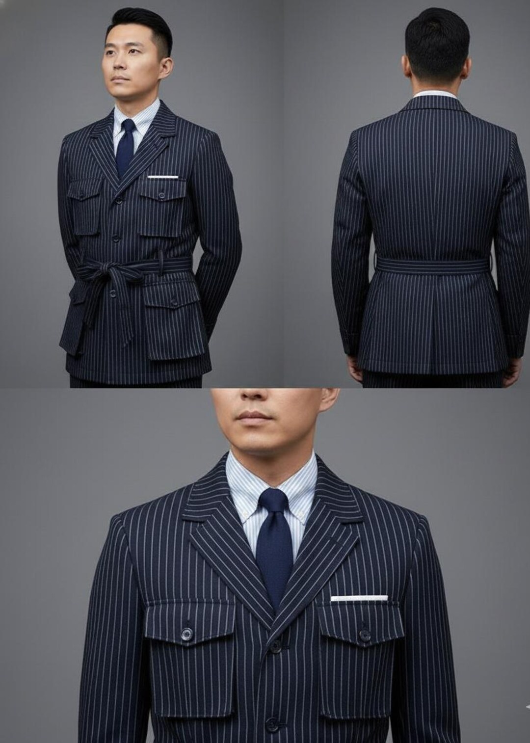 Vintage Pin Stripe Safari Jacket Mens – Belted Utility Field Coat ...