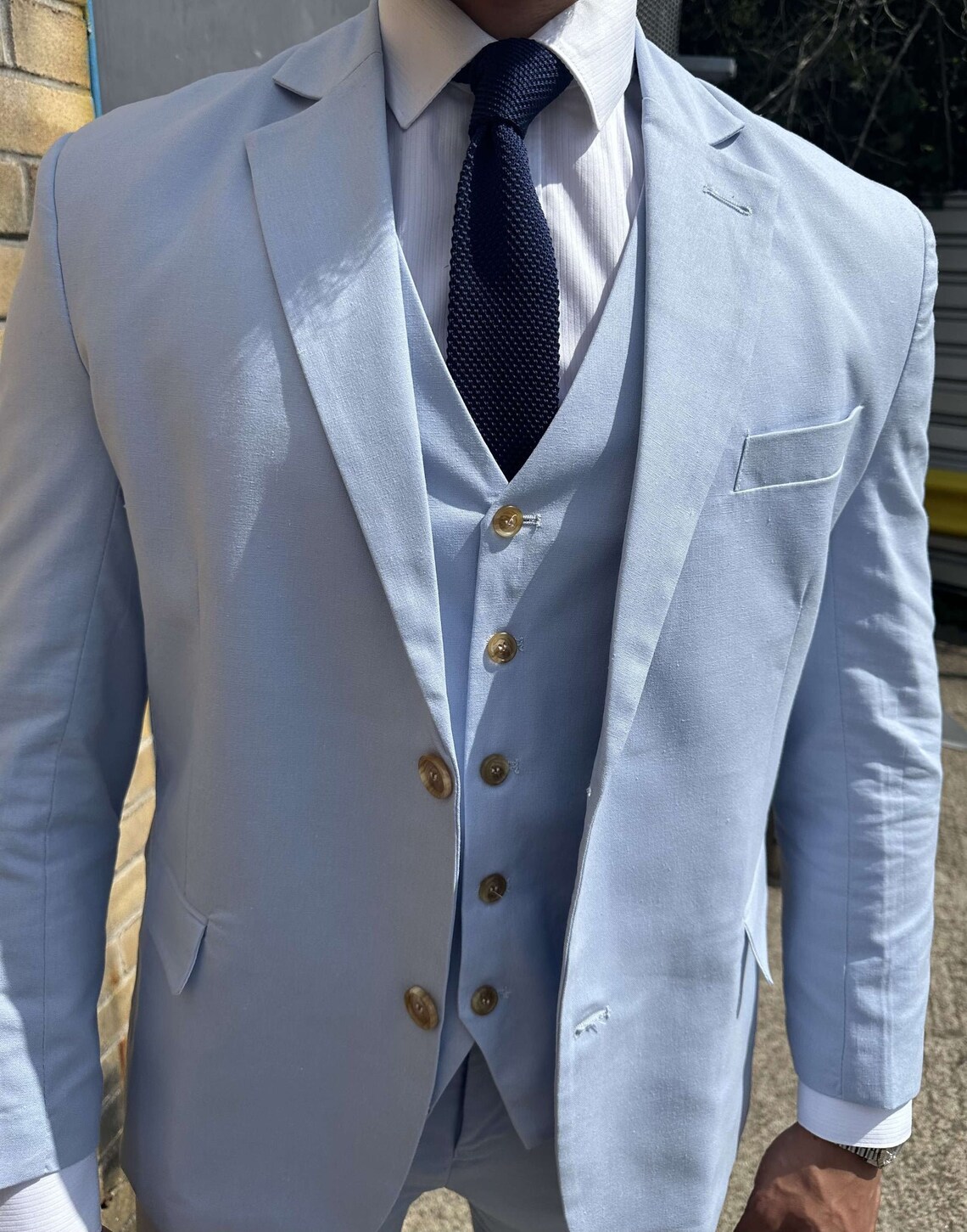 Light Blue 3 Piece Linen Men's Suit, Elegant and Comfortable, Perfect ...