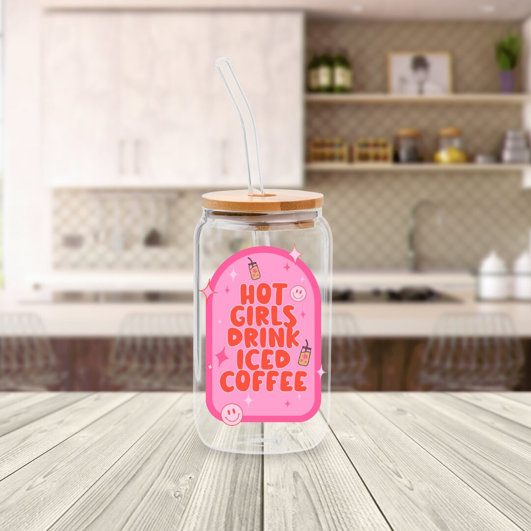 Hot Girls Drink Iced Coffee UV DTF Transfer Decal - Etsy