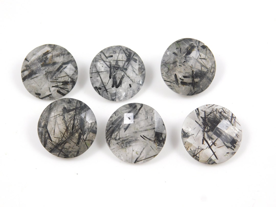 Black Rutilated Quartz Both Side Checker Round Shape Size 5mm to 25mm ...