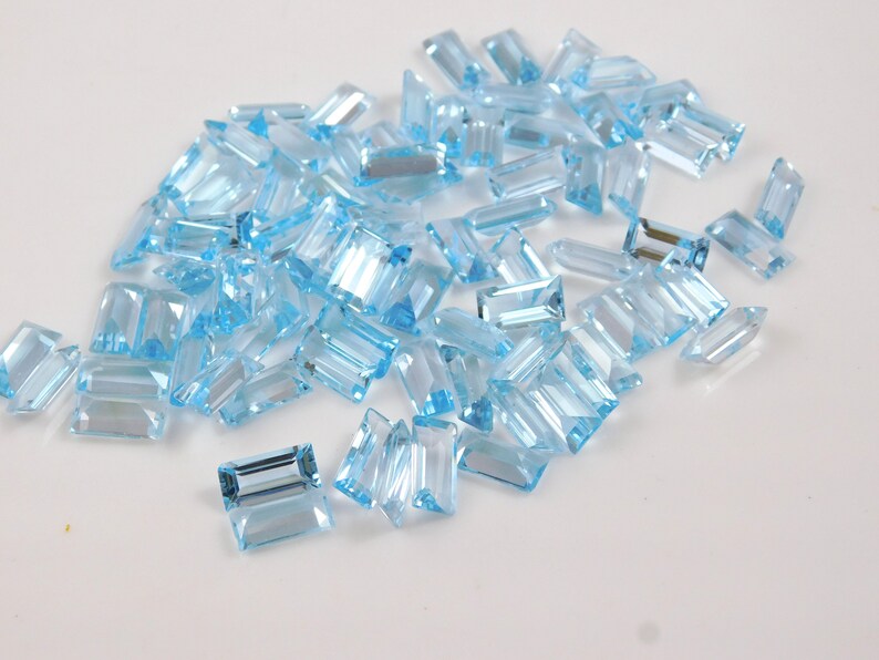Blue Topaz Rectangle Baguettes Shape Cut Natural Gemstones Rectangle ...