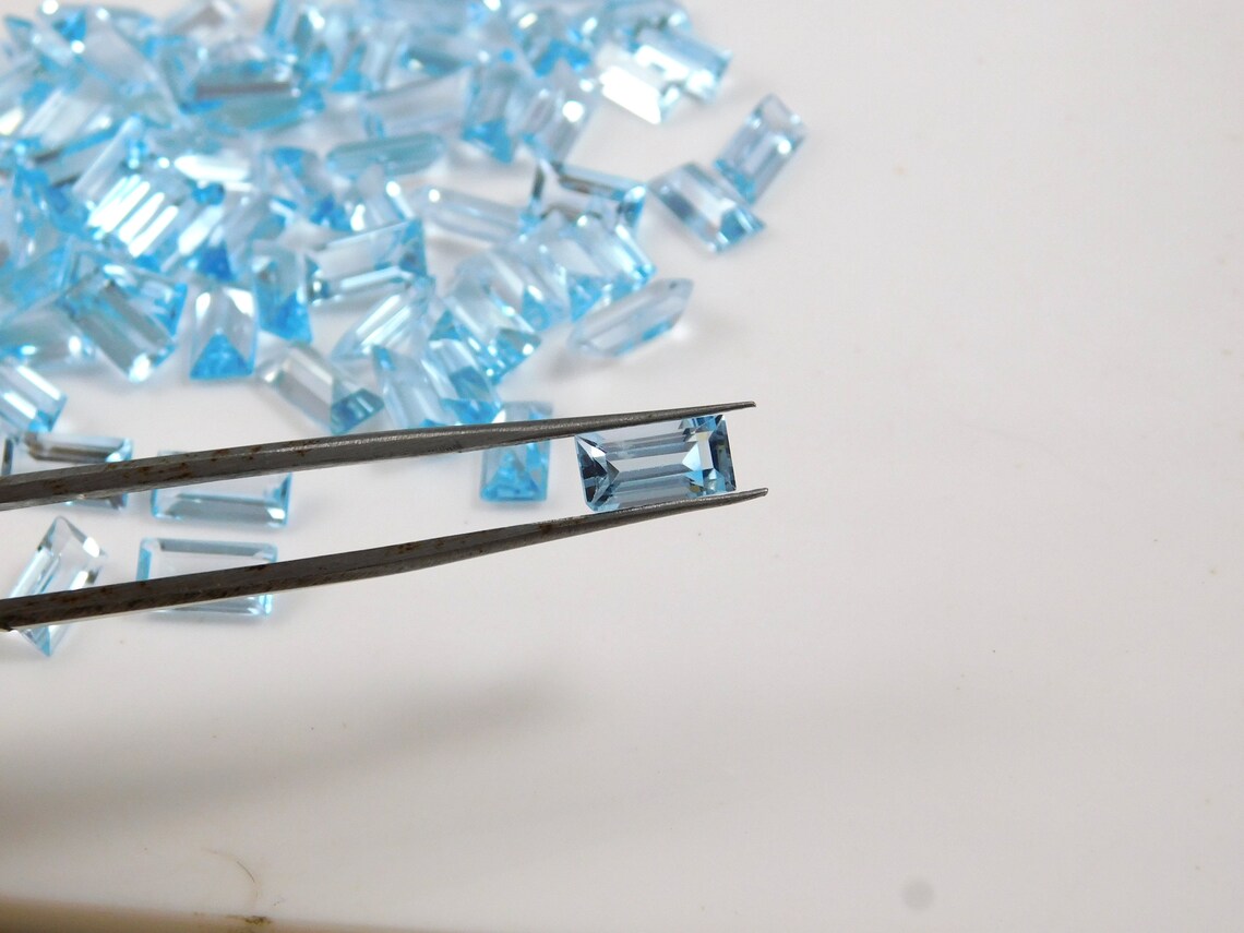 Blue Topaz Rectangle Baguettes Shape Cut Natural Gemstones Rectangle ...