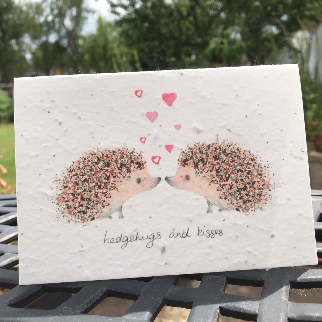 Cute Hedgehog Card. Hedgehugs and Kisses. Printed Onto Seeded Paper ...