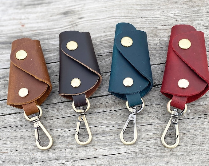 Personalized Genuine Leather Key Holder Pouch Keychain, Engraved Key ...