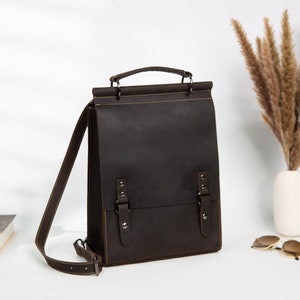 Leather Vintage Backpack, Unisex Genuine Leather School Bag for Outdoor ...