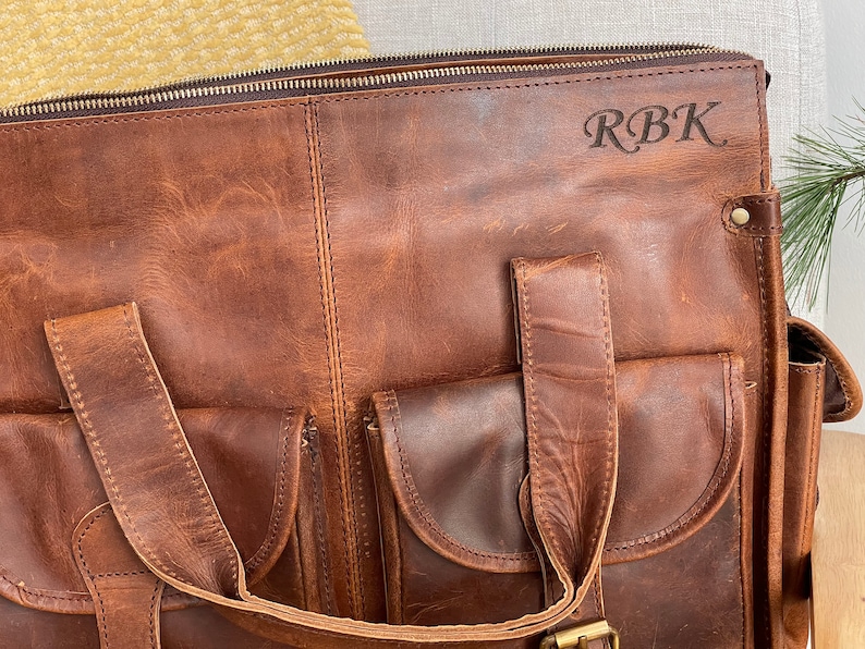 Personalized Large Leather Briefcase for Men 18 Travel - Etsy