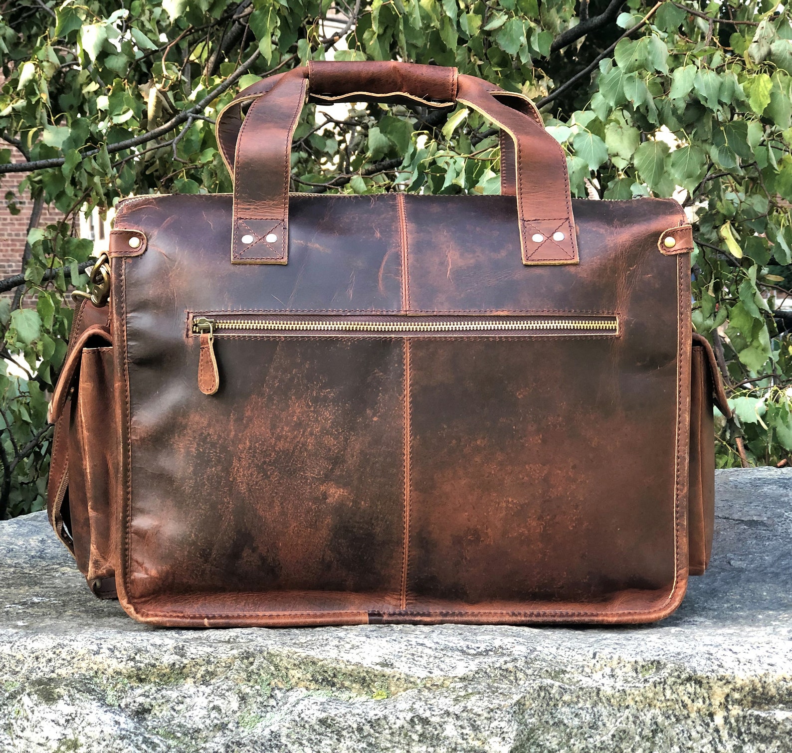 Personalized Large Leather Briefcase for Men 18 Travel - Etsy