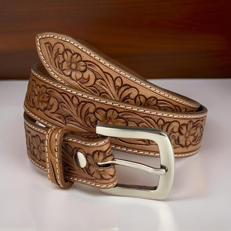 Stamped Leather Belt - Etsy