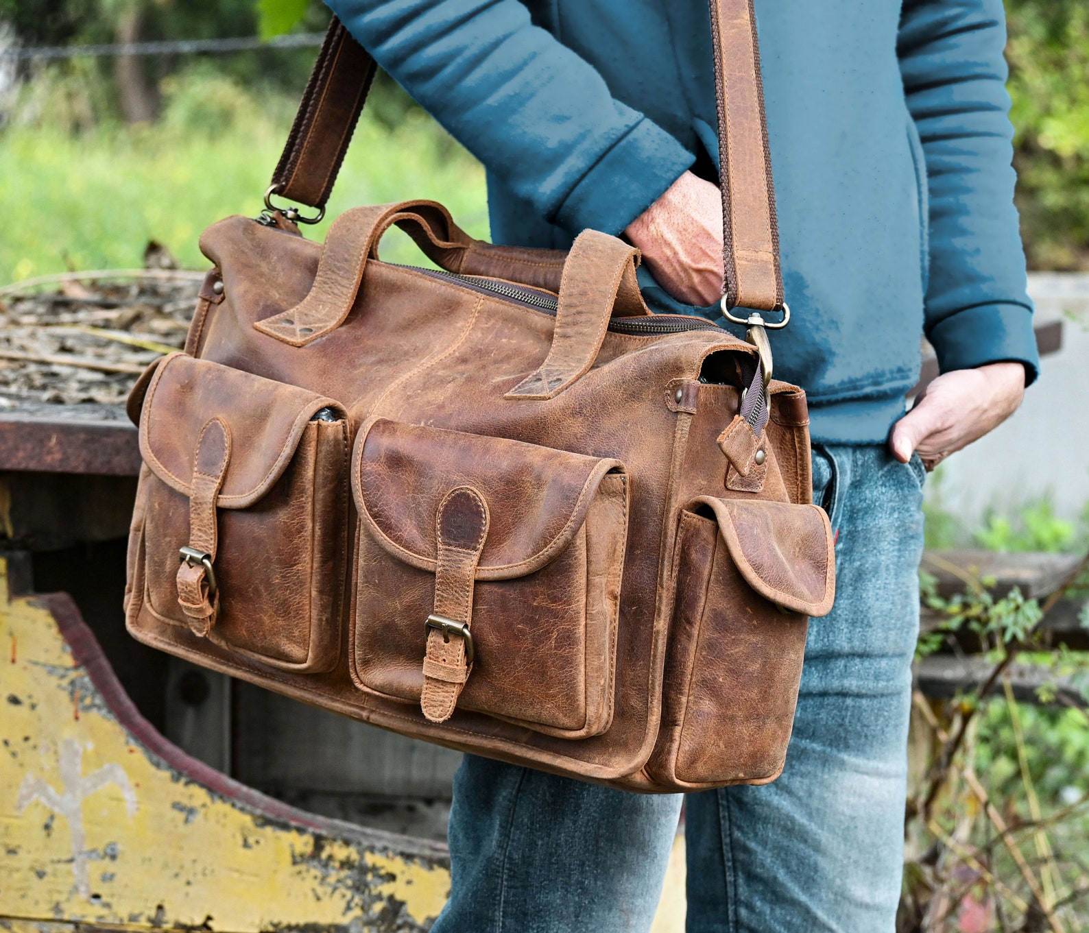 Personalized Vintage Large Leather Briefcase for Men Travel - Etsy