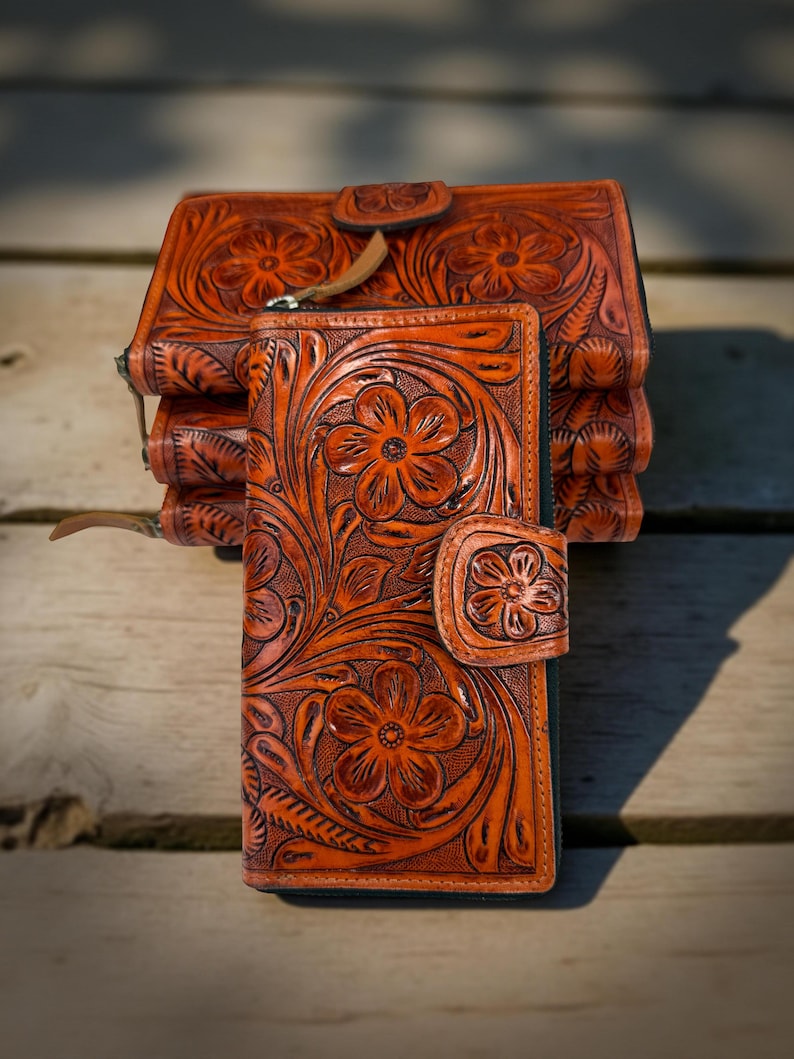 Western Genuine Leather Tooled Women's Wallet Clutch Organizer, Full ...