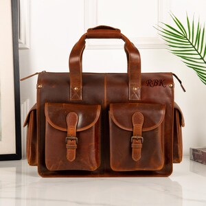 Personalized Large Leather Briefcase for Men, 17 Travel Leather ...