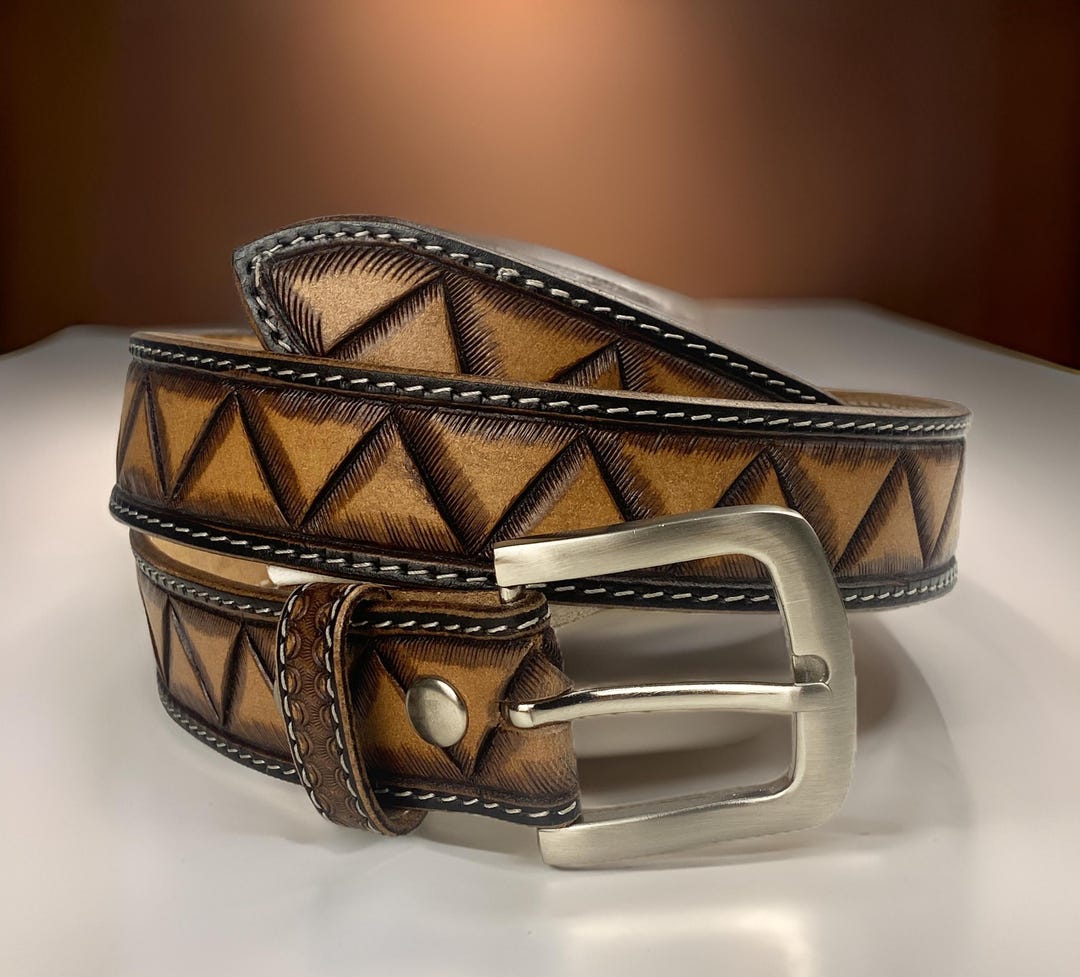 Full Grain Leather Belt Tooled Embossed Handmade Western Leather Belt ...