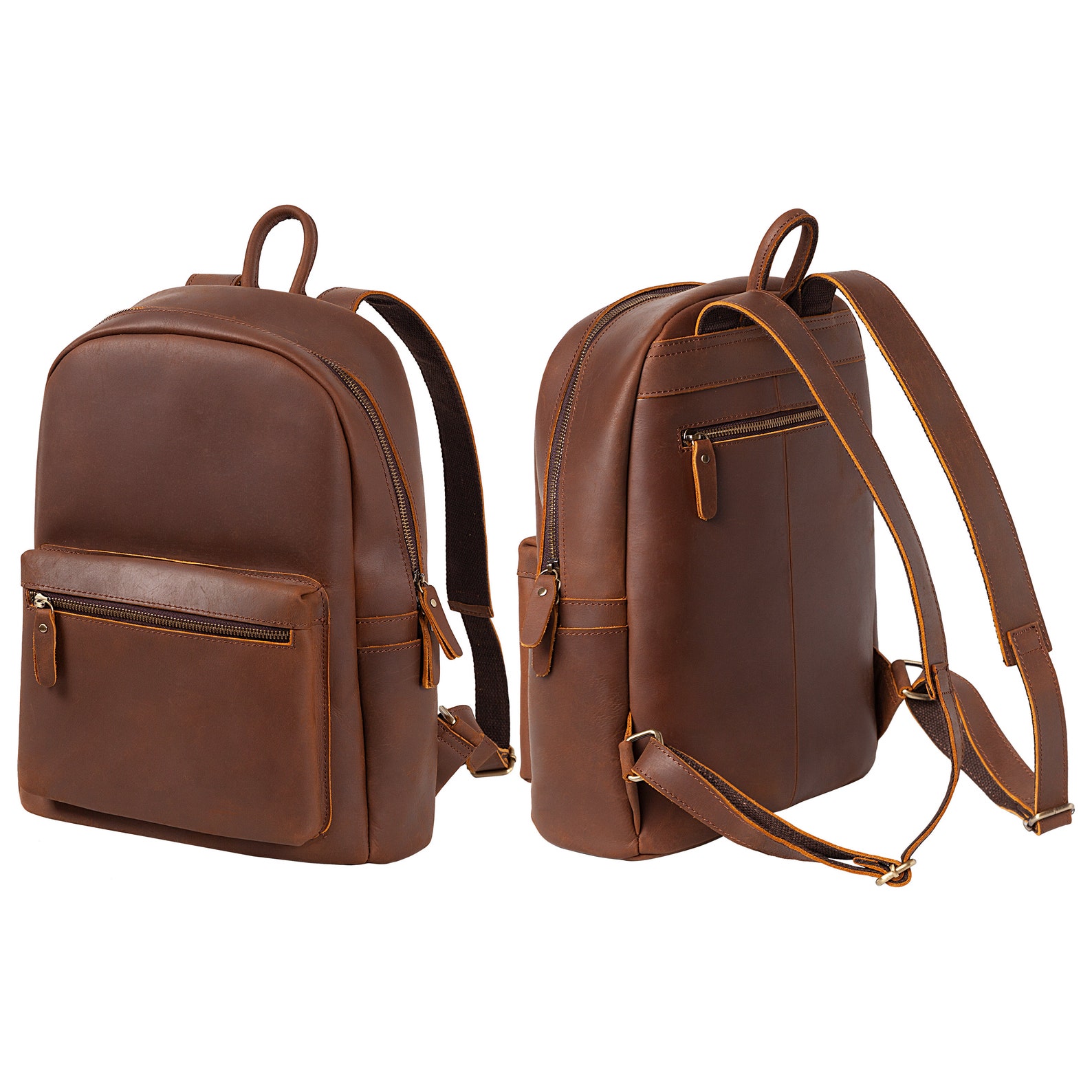 Personalized Leather Backpack, 14 Inch Laptop Backpack Leather Travel ...