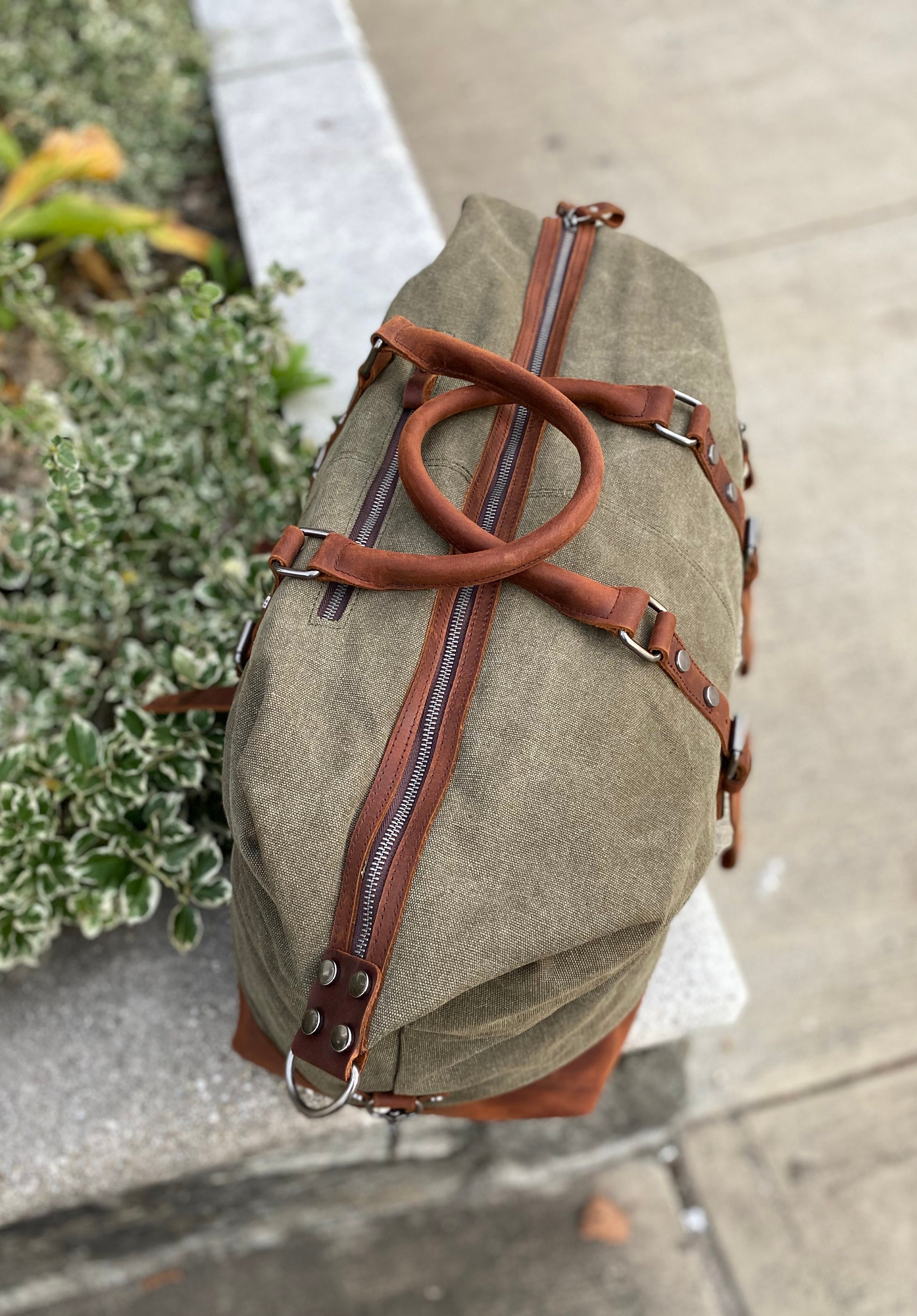 Waxed Canvas Weekender Bag For Men And Women Holdall Travel Etsy