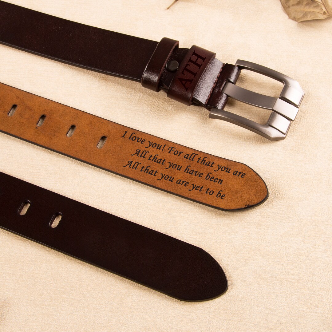 Custom Handmade Belt for Dad, Engraved Leather Belt for 3rd Anniversary ...