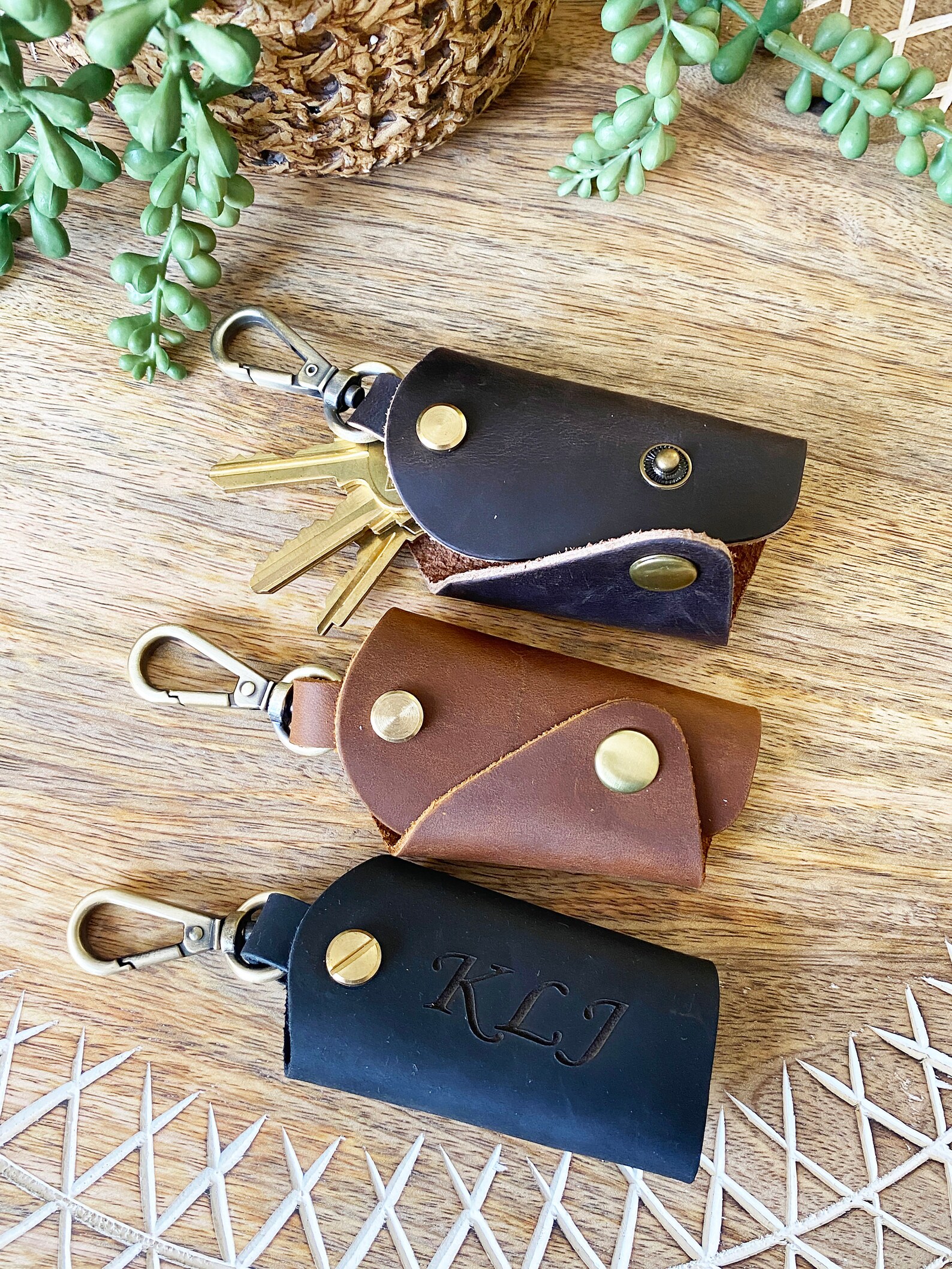 Personalized Genuine Leather Key Holder Pouch Keychain - Etsy