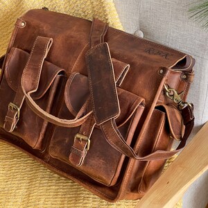 Personalized Large Leather Briefcase for Men 18 Travel - Etsy