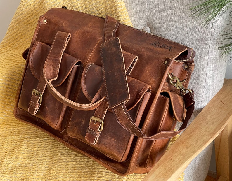 Personalized Large Leather Briefcase for Men 18 Travel - Etsy