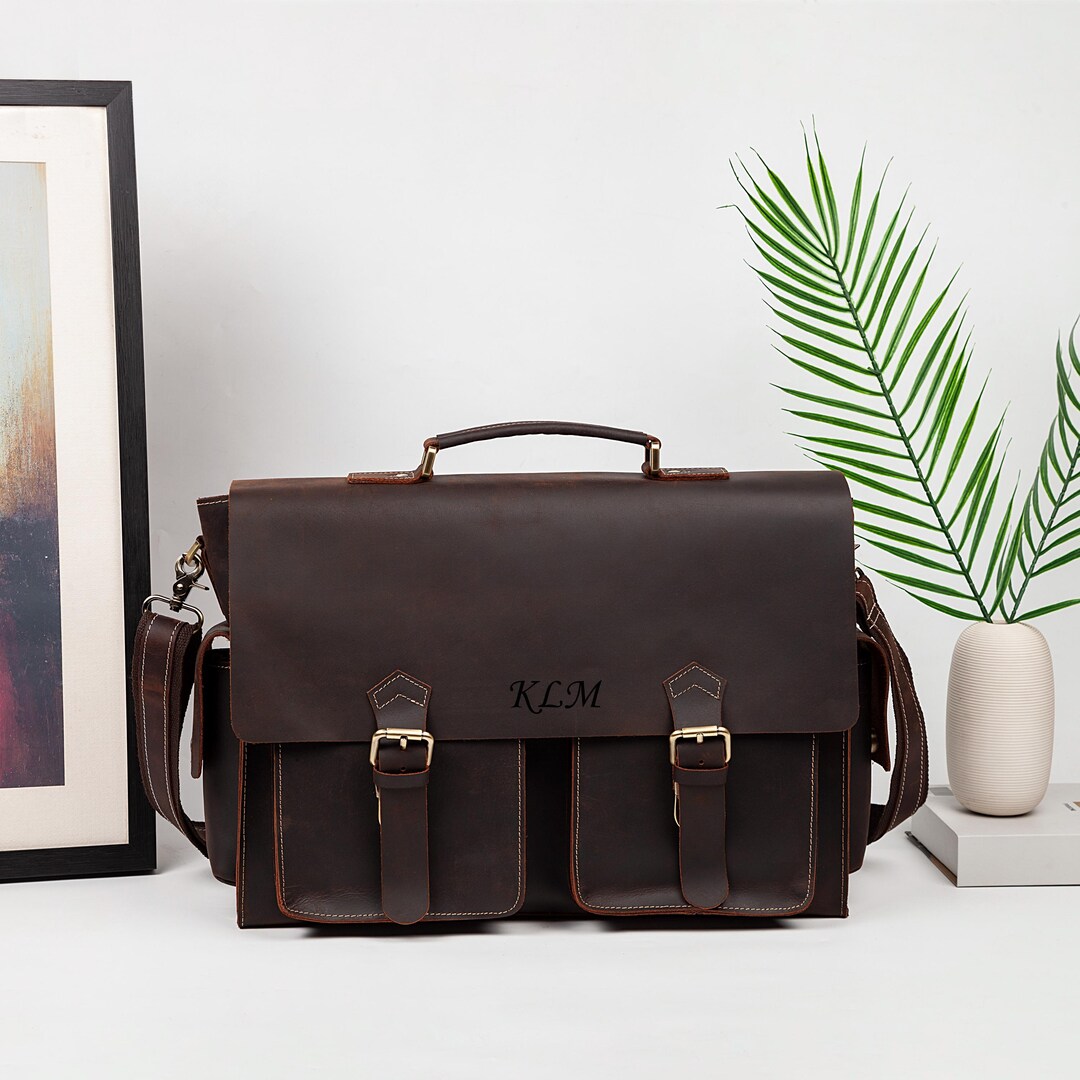 Personalized Large Leather Briefcase for Men, 17 Travel Leather ...
