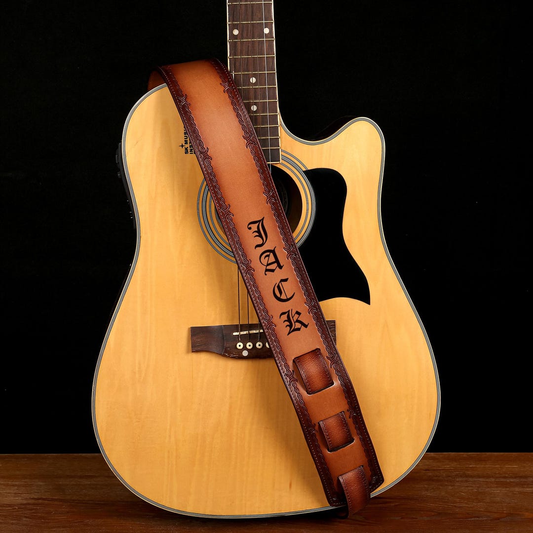 Personalized Full Grain Leather Guitar Strap, Gift for Guitar Player ...