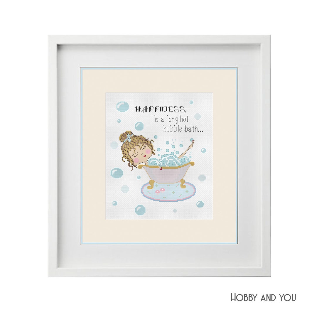 Bubble Bath Cross Stitch Pattern PDF Files Girl in the Bathroom Cross ...