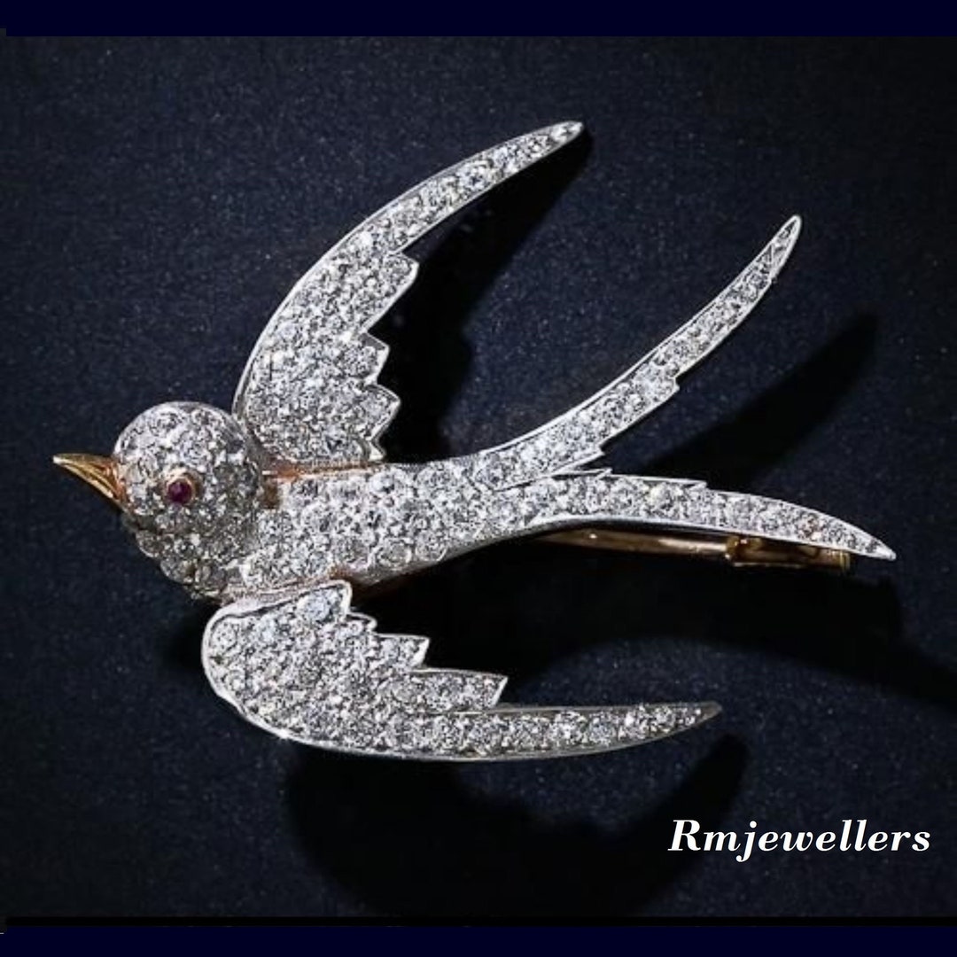 925 Sterling Silver Handmade Flying Bird Brooch, 3.50ct American ...
