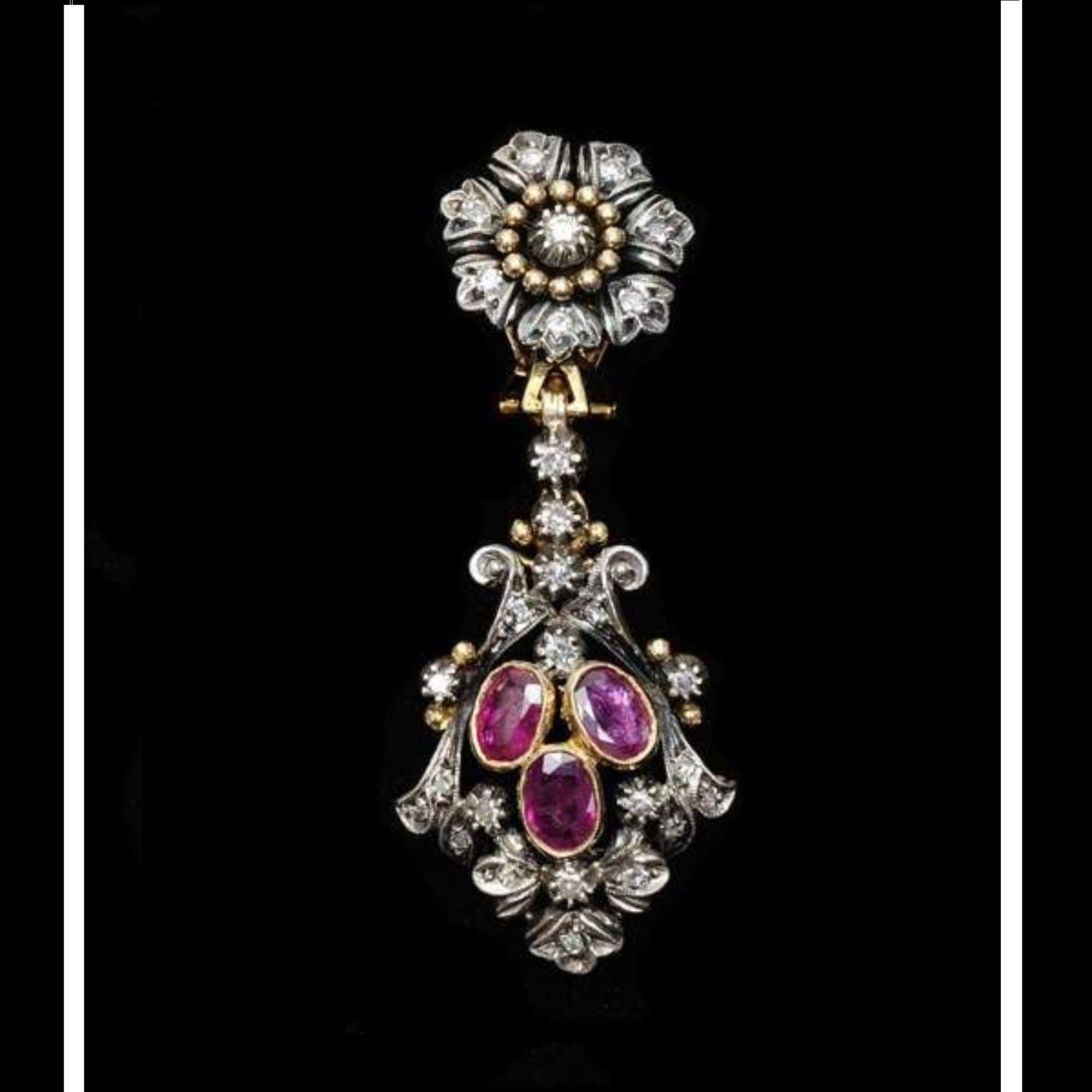 Victorian Antique Diamond Earrings, 6.50ct Rose Cut Diamond & 8.25ct Ruby Handmade Earrings ...