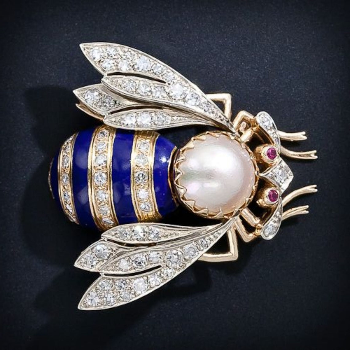 Antique Victorian Diamond & Pearl Bee Brooch, 12.50ct American Diamond ...
