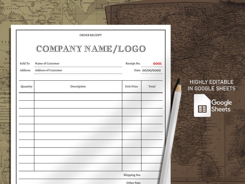 Vintage Order Receipt Template, Printable, Google Sheets Editable ...