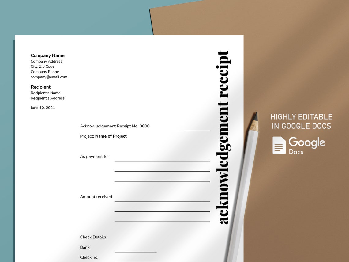 Acknowledgement Receipt Template Printable Minimalist, Google Docs ...