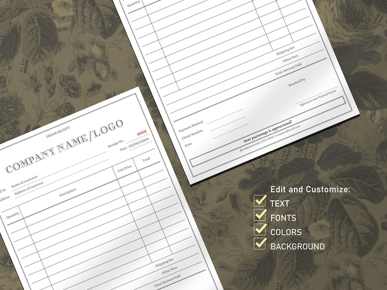 Vintage Order Receipt Template, Printable, Google Sheets Editable ...
