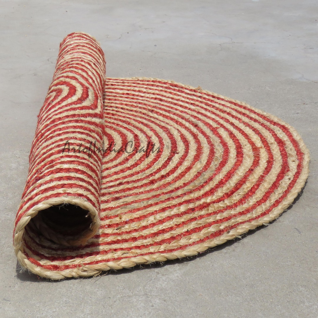 Handmade Round Jute Rug: Red Boho Entryway Rug - Etsy