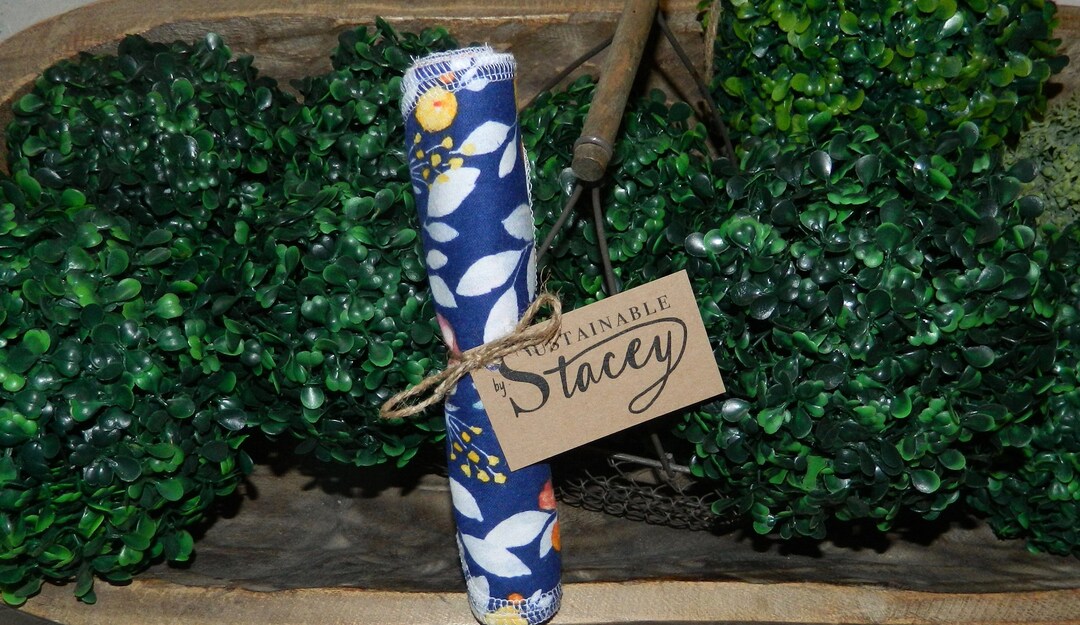 NAVY FLORAL Handmade Sweeper Dry Mop Cloths Paperless 8 1/4 X 10 1/2 ...