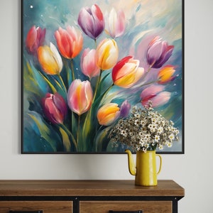 Colorful Tulips Painting: Abstract Floral Acrylic Artwork - Etsy