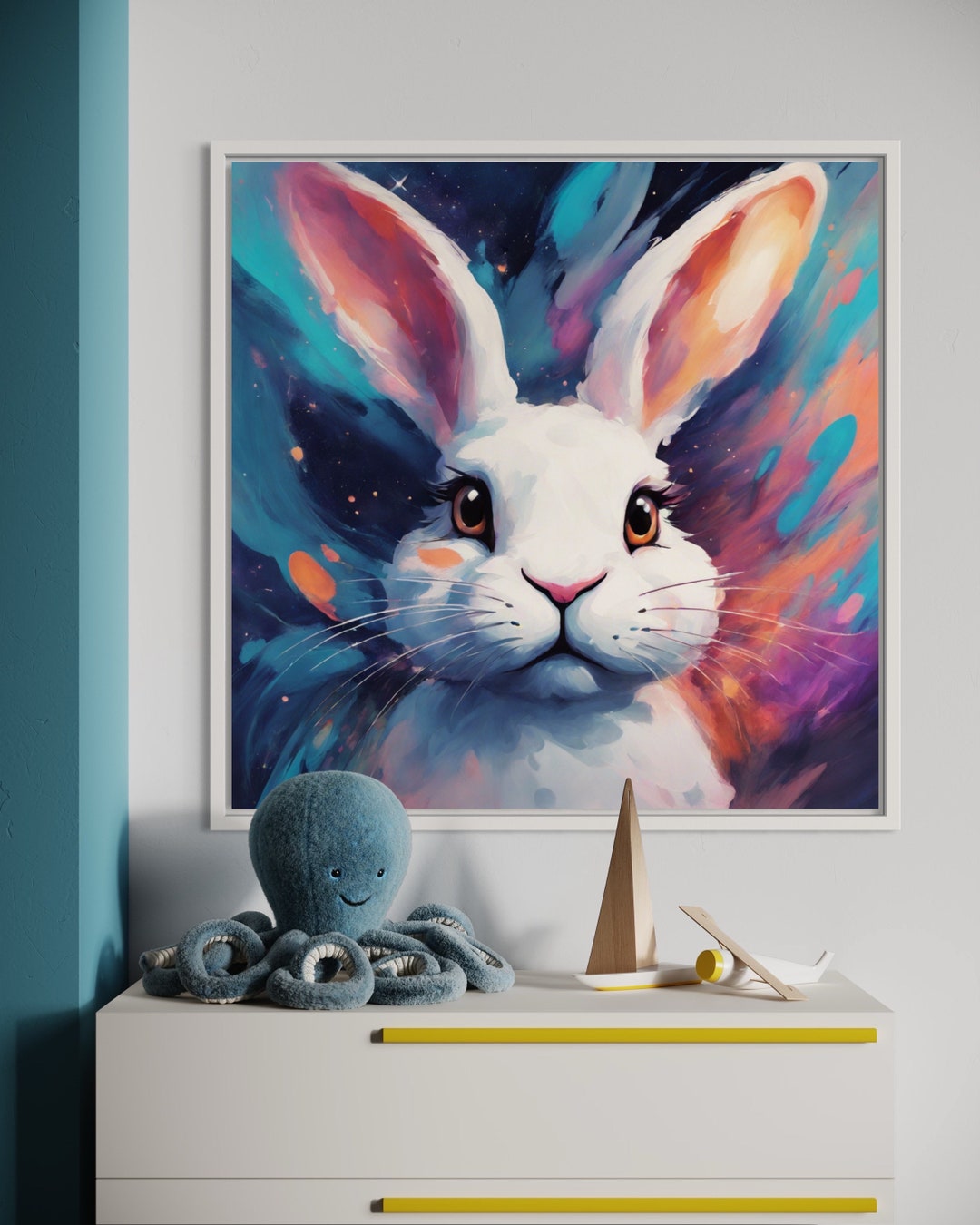 Original Acrylic Painting of Bunny Cute Animal Painting for Kids Room ...