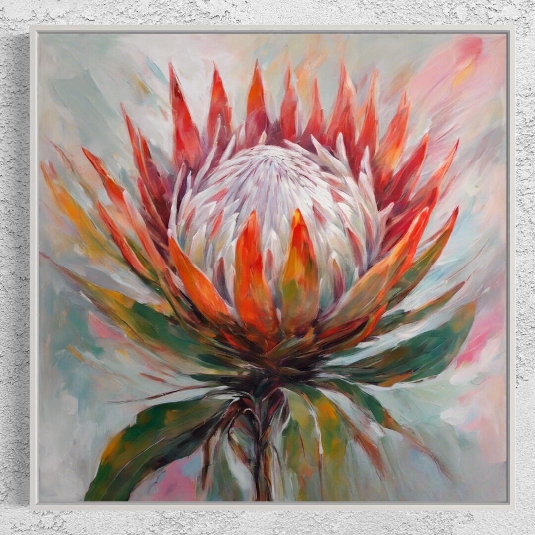 Flower Painting Large Red Protea Artwork Bright Floral Painting Art ...