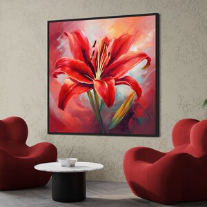 Lily Painting Large Red Lily Artwork Bright Floral Painting Art Square ...