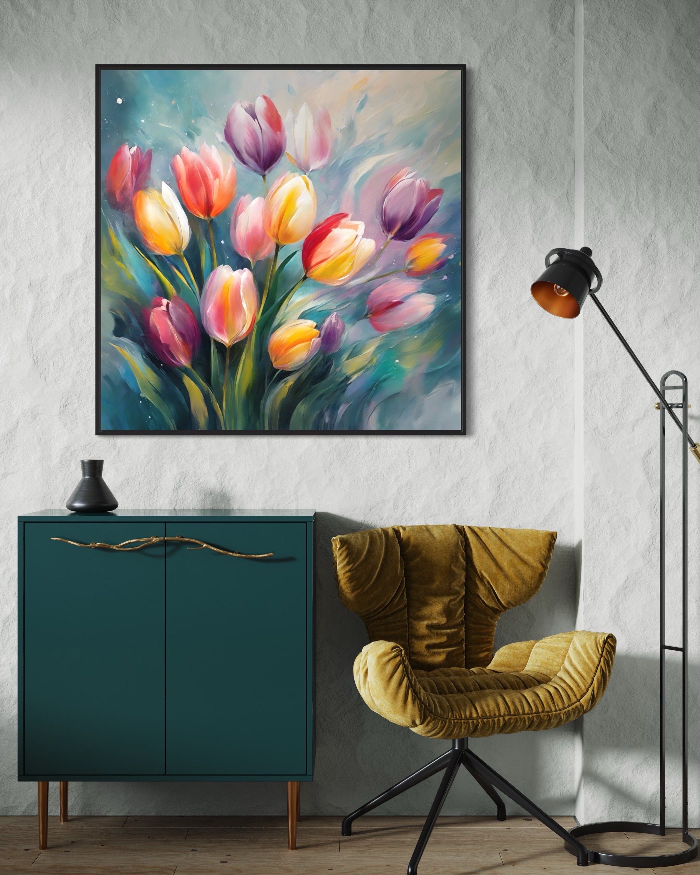 Colorful Tulips Painting: Abstract Floral Acrylic Artwork - Etsy
